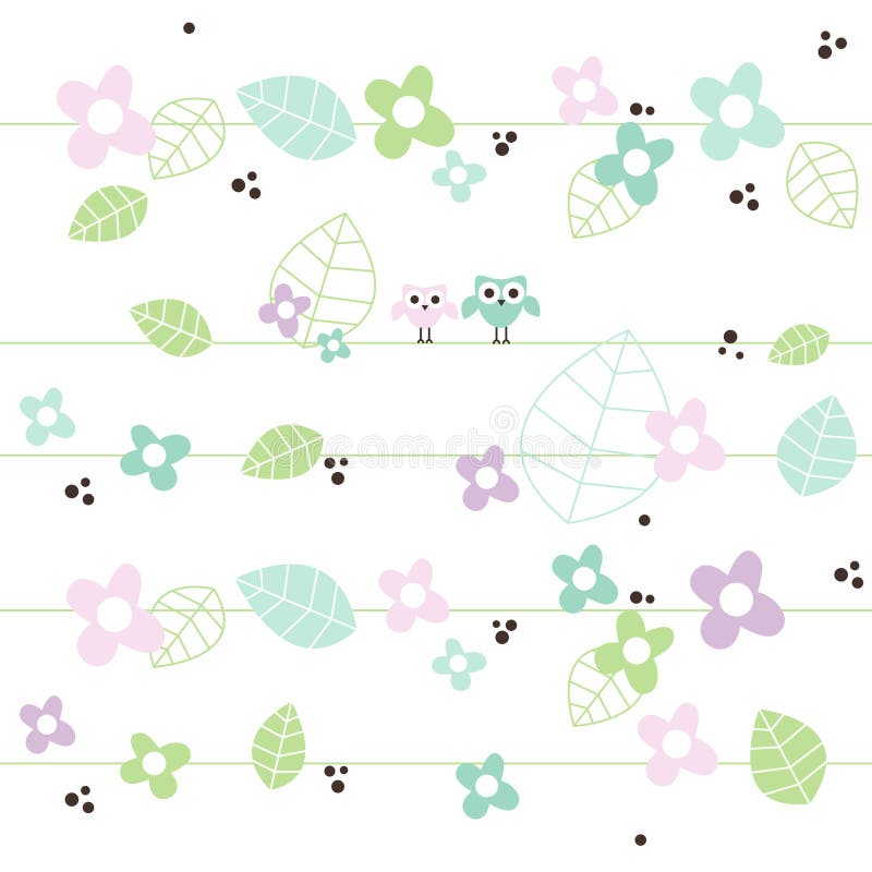 Spring Seamless Colorful Pattern with Owls, White Background Stock ...