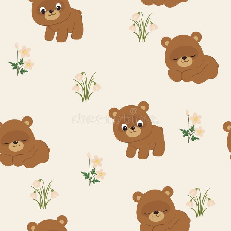 Spring Seamless Pattern with Bears Stock Vector - Illustration of ...