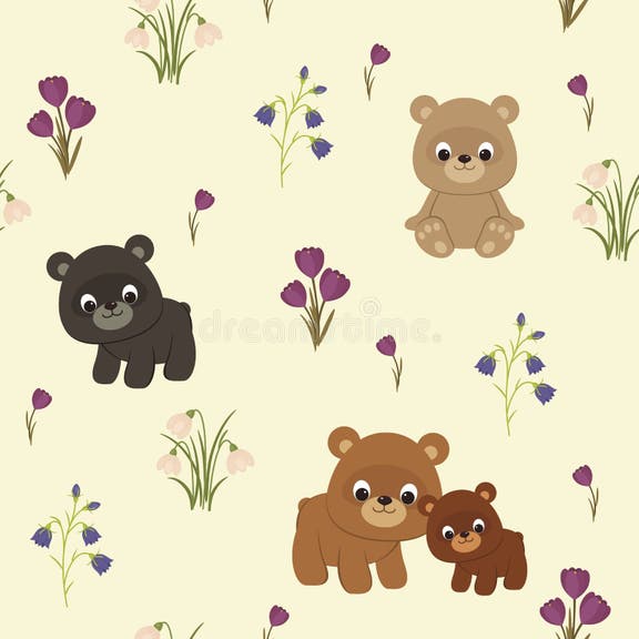 Spring Seamless Pattern with Bears Stock Vector - Illustration of ...