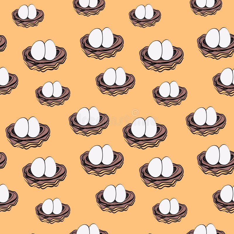 Spring Seamless Pattern with Bird Nest with Eggs. Easter Hand Drawn ...