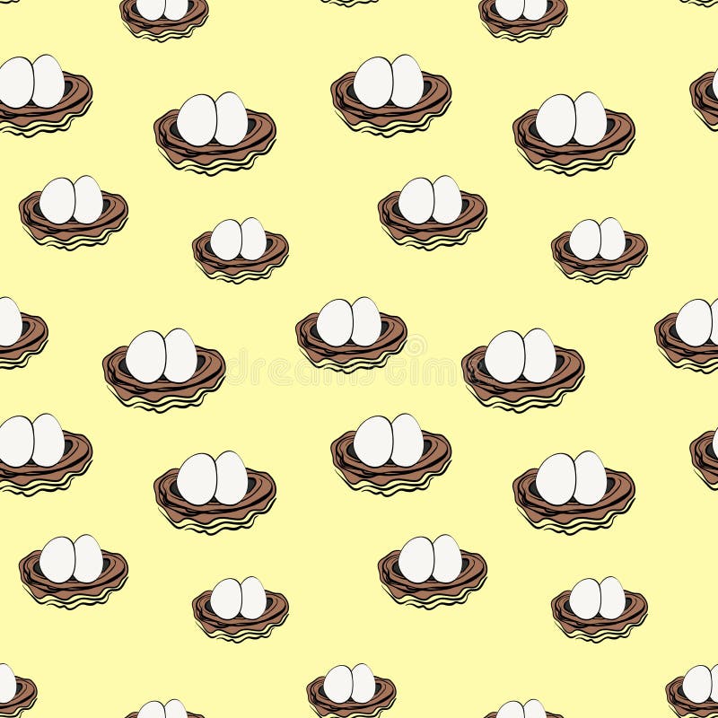 Spring Seamless Pattern with Bird Nest with Eggs. Easter Hand Drawn ...