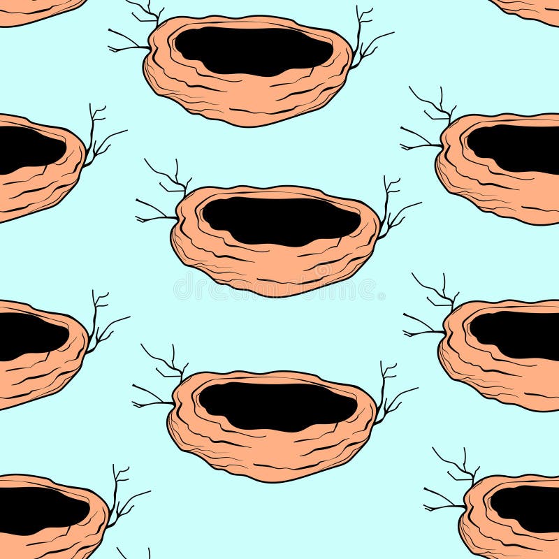 Spring Seamless Pattern with Bird Nest with Eggs. Easter Hand Drawn ...