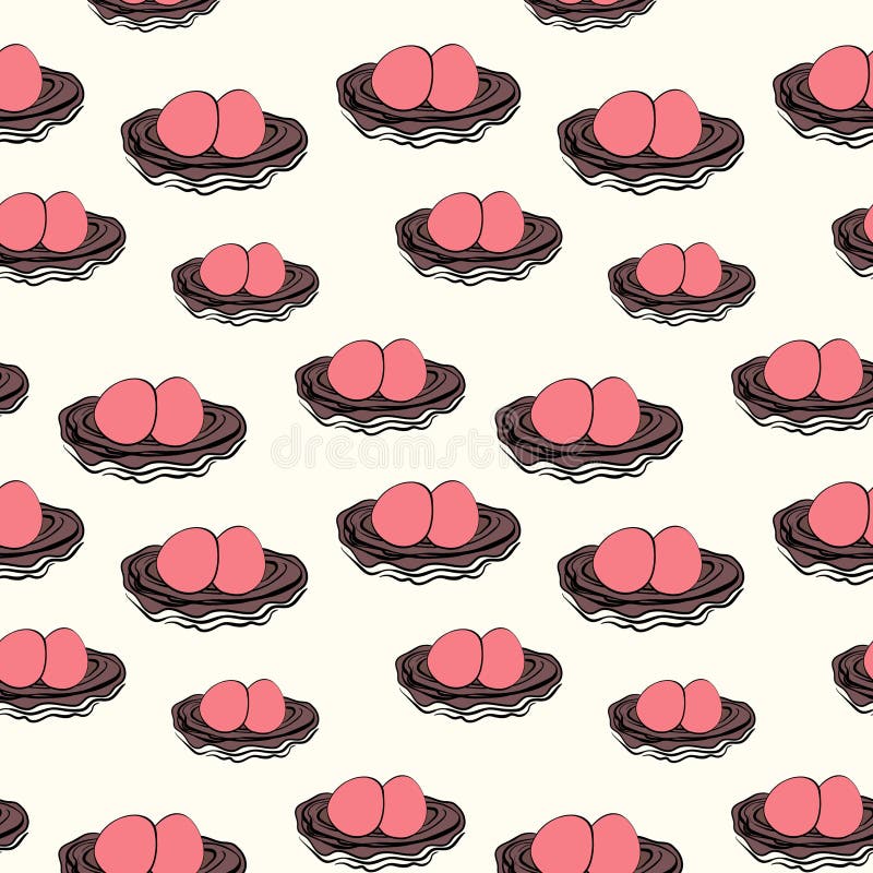Spring Seamless Pattern with Bird Nest with Eggs. Easter Hand Drawn ...