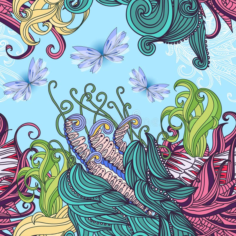 Seamless Pattern with Compasses Drawn with Floral Elements Stock Vector ...