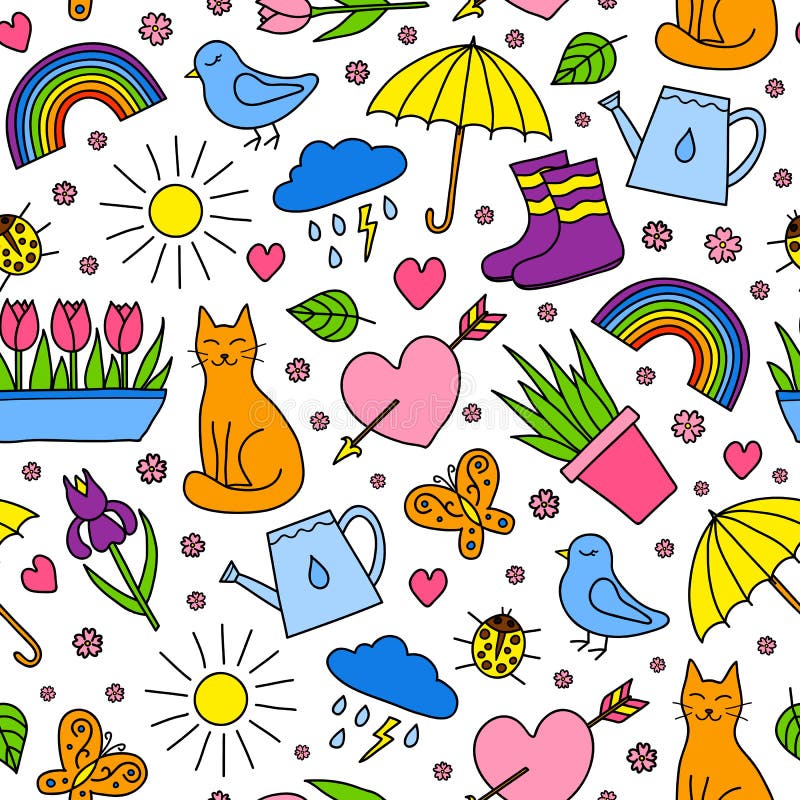 Spring seamless pattern. stock vector. Illustration of love - 226198639