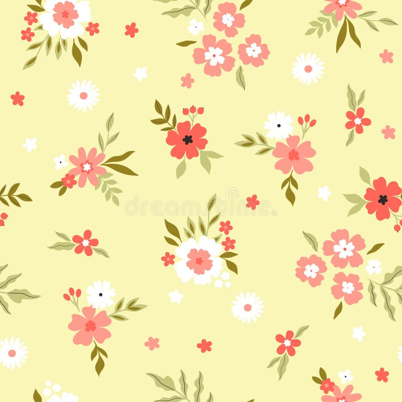 Spring Seamless Pattern with Flowers, Leaves and Berries. Vector ...