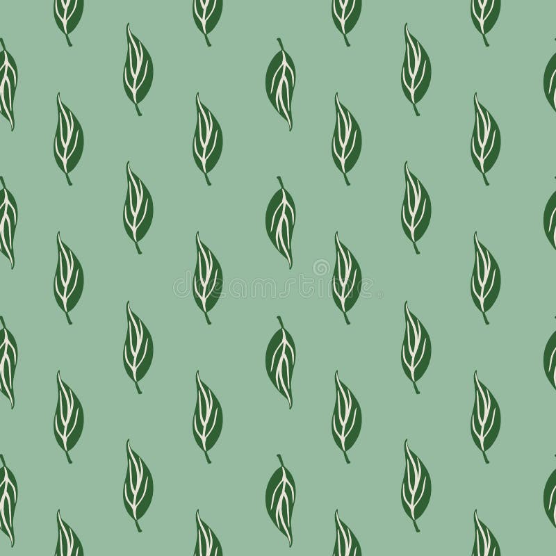 Spring Seamless Pattern with Hand Drawn Outline Green Leaves Ornament ...