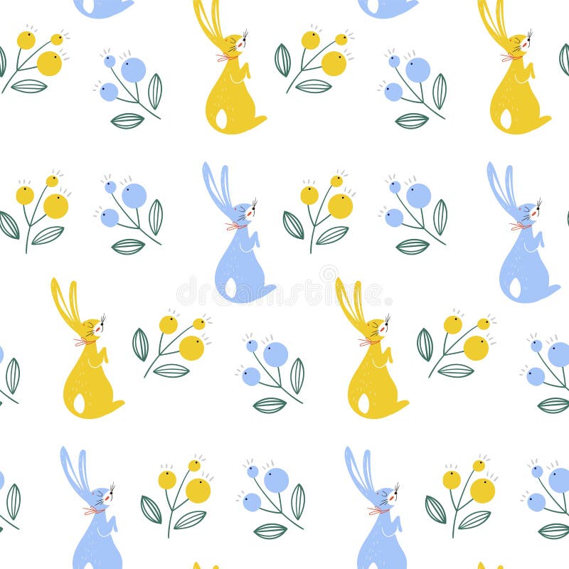 Spring Seamless Pattern with Rabbits on a White Background. Summer ...