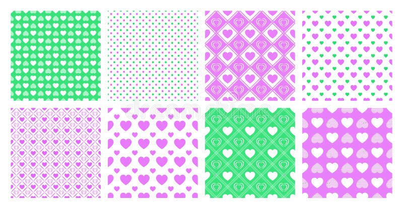 Spring Seamless Pattern Set. Cute Love Hearts and Dots Vector Repeated ...