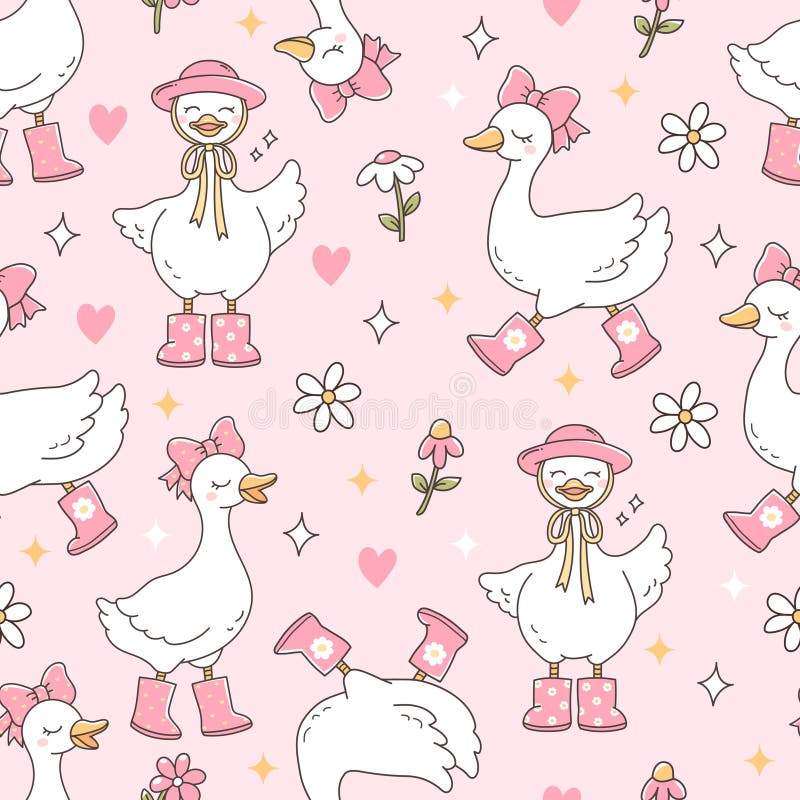 Spring Seamless Pattern with Silly Goose and Elements Seamless Pattern ...