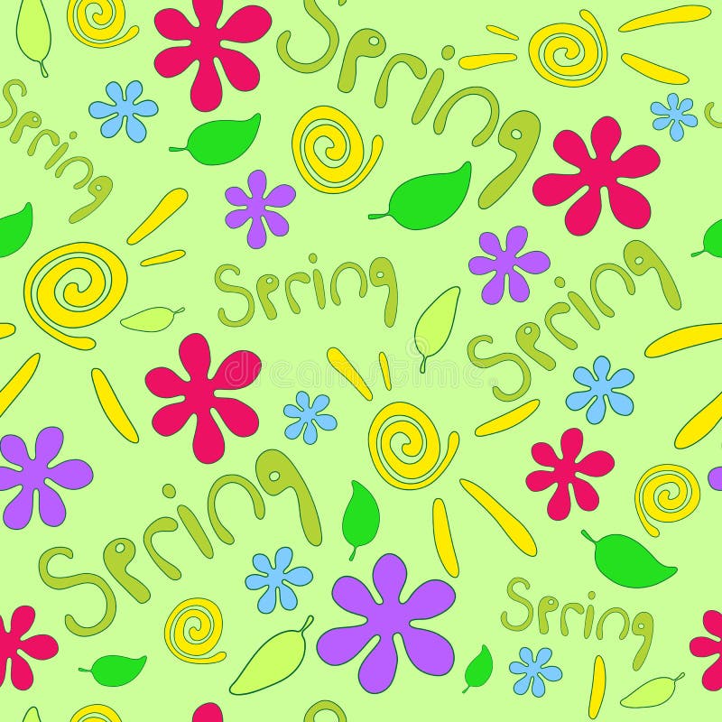 Spring Seamless with Sun, Flowers and Leaf Stock Vector - Illustration ...