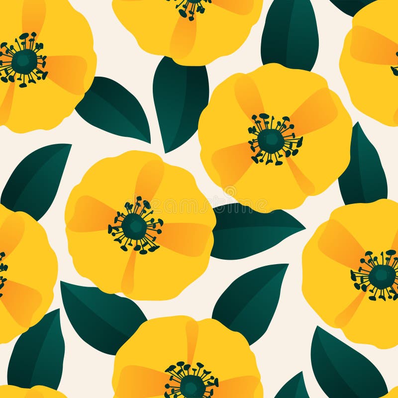 Spring Seamless Yellow Floral Pattern Stock Vector - Illustration of ...