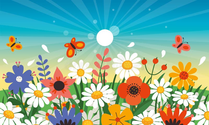 Spring Season Design with Flowers Stock Vector - Illustration of meadow ...
