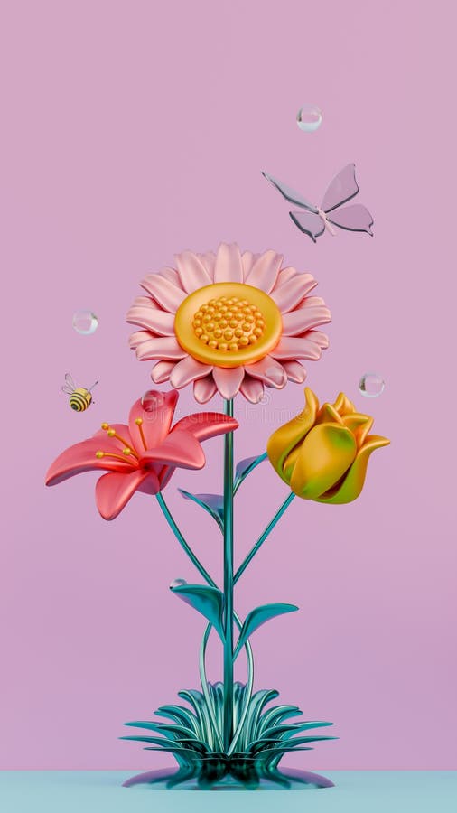 Spring Season Flowers 3D Render Background Illustration Stock ...