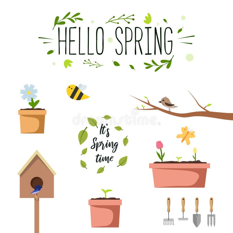 Set of the Spring Season Elements Stock Vector - Illustration of frame ...