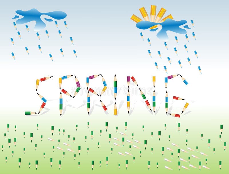 Spring. Seasonal Background with Colored Pencils Stock Vector ...