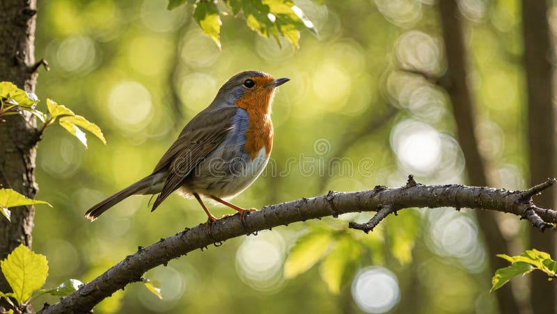 Spring Serenade Robin Singing on Tree Branch in Sunlit Forest Stock ...