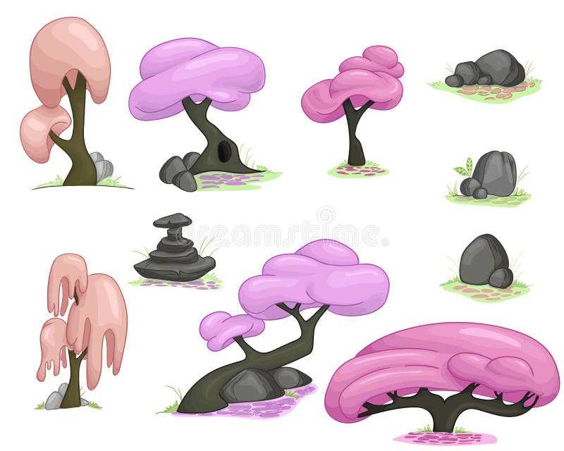 Spring Set of Cartoon Trees Stock Vector - Illustration of design ...