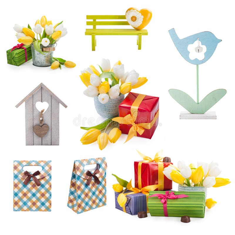 Spring Set of Gifts, Flowers, Spring Element Stock Photo - Image of ...