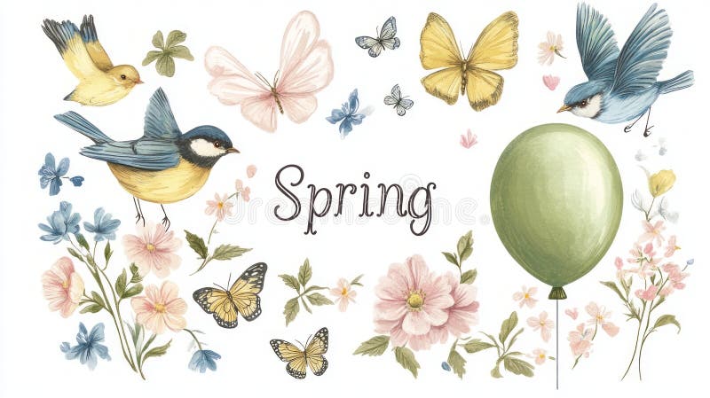 Spring Set, Hand Drawn Elements for Scrapbooking Stock Illustration ...
