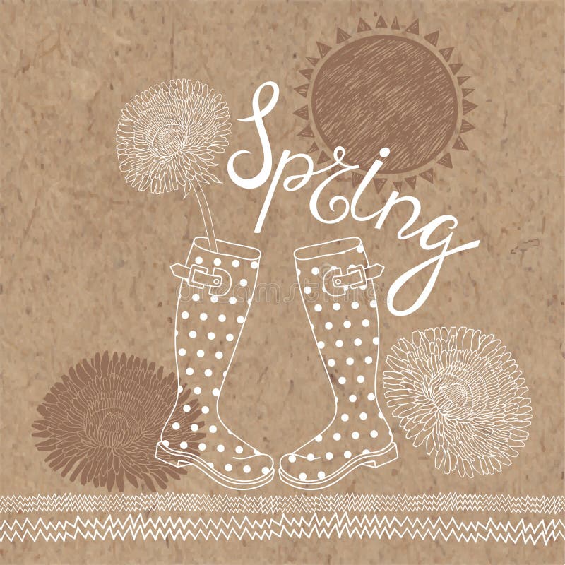 Spring Set. Hand-drawn Illustration on Kraft Paper Back Stock ...