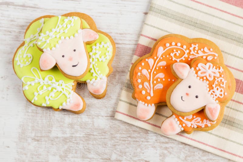 Spring Sheep Gingerbread Cookies Stock Photo - Image of food, baked ...