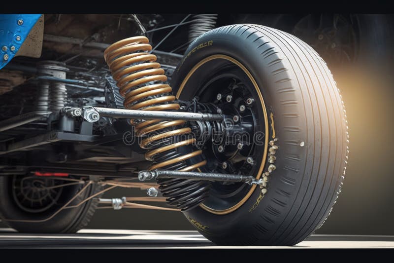 Spring Shock Absorber on the Front Wheel of a Sports Car. Ai Generated ...