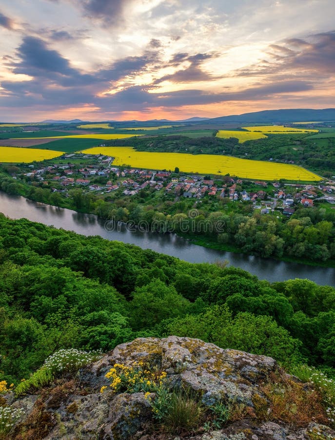 Spring Slovakia Landscape with River Hron. Stock Image - Image of ...