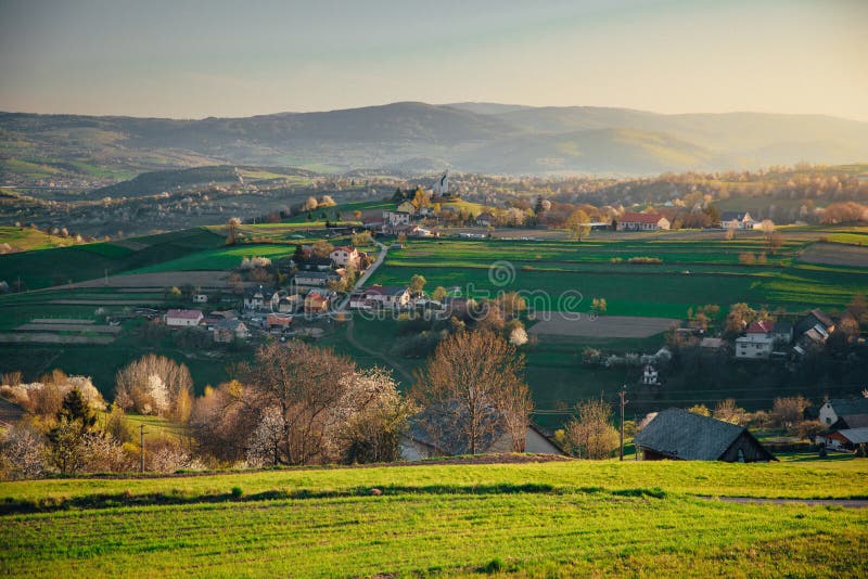 Spring in Slovakia. Meadows and Fields Landscape Near Hrinova Stock ...