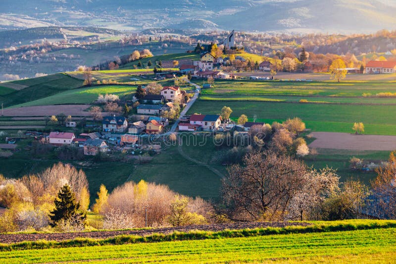 Spring in Slovakia. Meadows and Fields Landscape Near Hrinova. Spring ...
