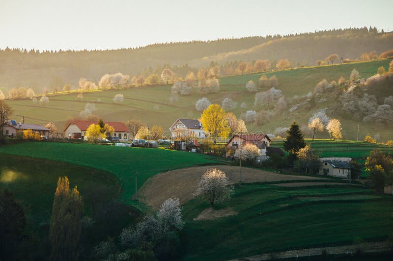 Spring in Slovakia. Meadows and Fields Landscape Near Hrinova Stock ...