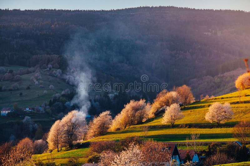 Spring in Slovakia. Meadows and Fields Landscape Near Hrinova Stock ...