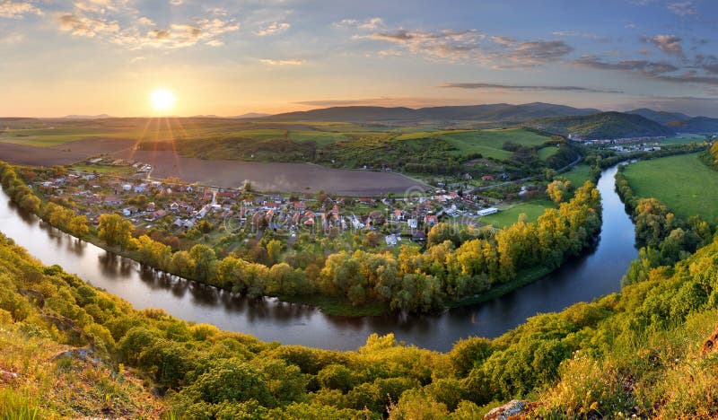 Spring Slovakia Panorama Landscape with River Hron Stock Image - Image ...