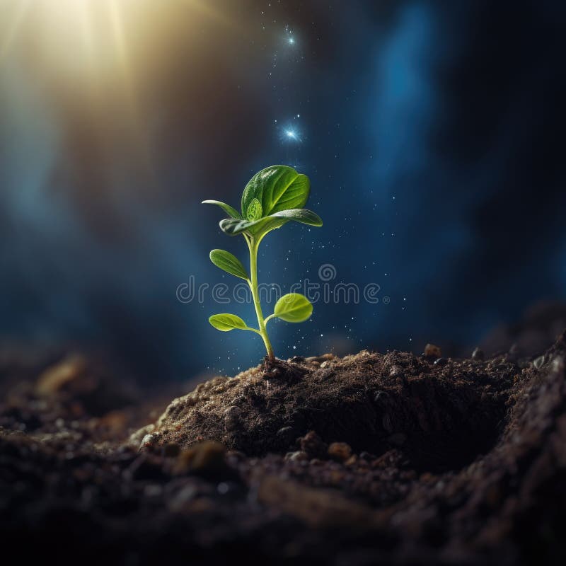 Spring Small Green Sprout Grows on the Ground. on Nature Background ...