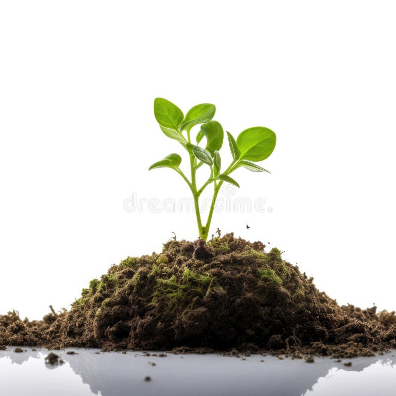 Spring Small Green Sprout Grows on the Ground. on a White Background ...