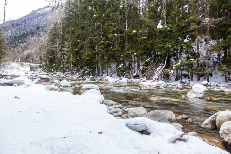 Spring, Snow on the Banks of a Mountain River, Forest and Mountains ...