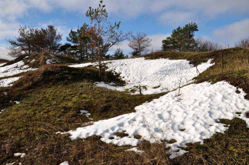 Spring snow melt_3 stock image. Image of calendar, thawing - 83425471
