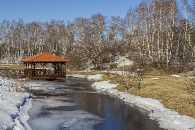 Spring. Snow Melts in the Forest and the River is Thawed. Forest Spring ...
