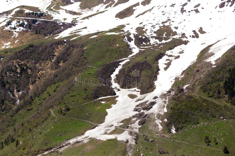 Spring Snow and Trees on the Slope. Grossglockner Pass in Austria Stock ...