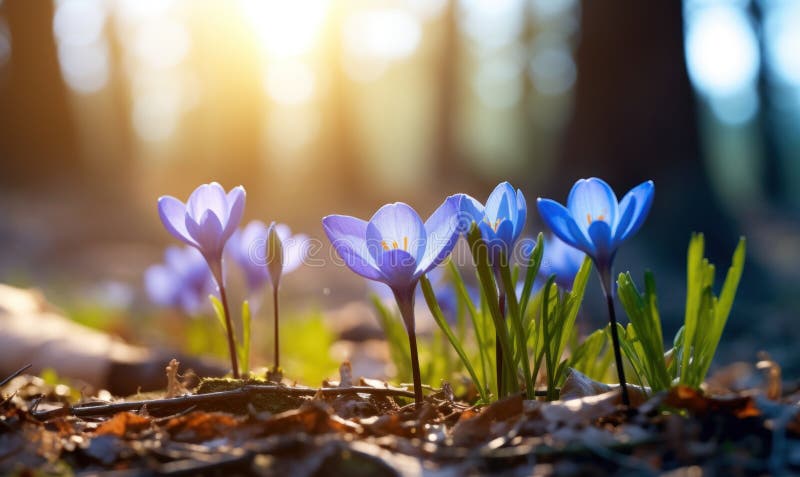Spring Snowdrop Flowers. Beautiful Nature Scene with Blooming Forest ...