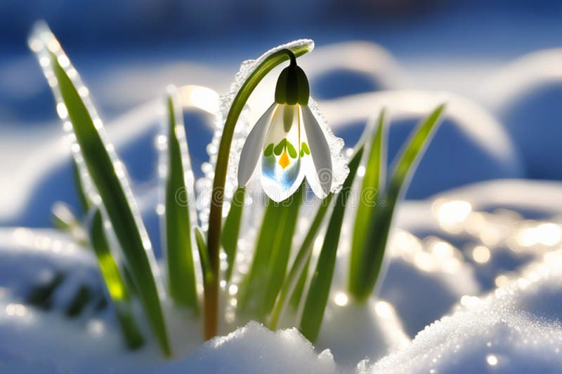 Spring Snowdrop Flowers with Water Drops in Spring Forest Stock Image ...