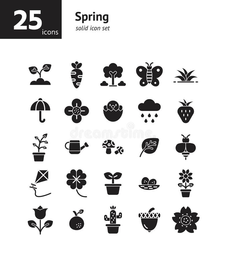 Spring solid icon set. stock vector. Illustration of environment ...
