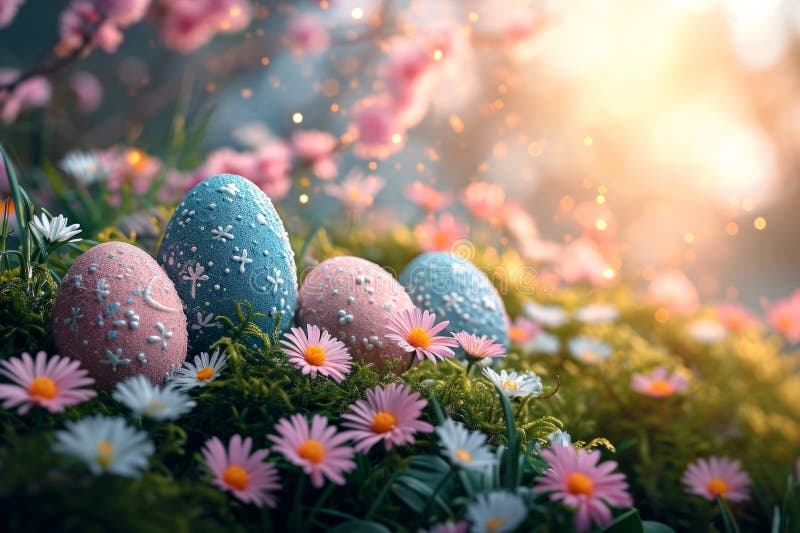 Spring Spectacle. Vibrant Easter Scene Offering a Captivating Backdrop ...