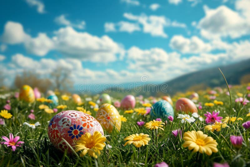 Spring Spectacle. Vibrant Easter Scene Offering a Captivating Backdrop ...