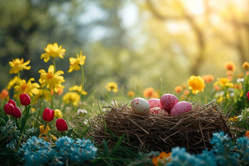 Spring Spectacle. Vibrant Easter Scene Offering a Captivating Backdrop ...
