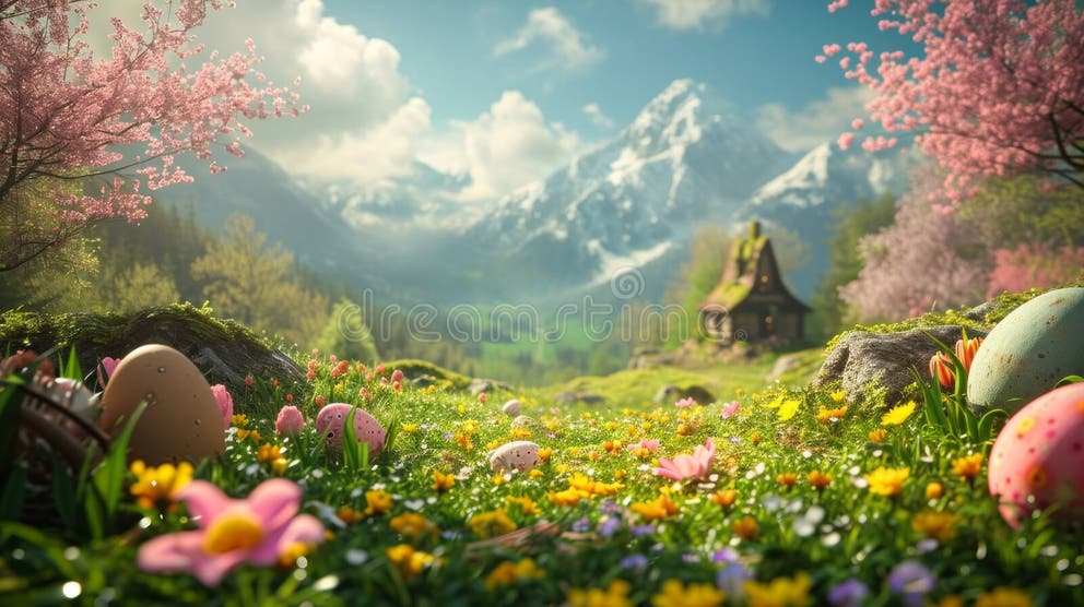 Spring Spectacle. Vibrant Easter Scene Offering a Captivating Backdrop ...