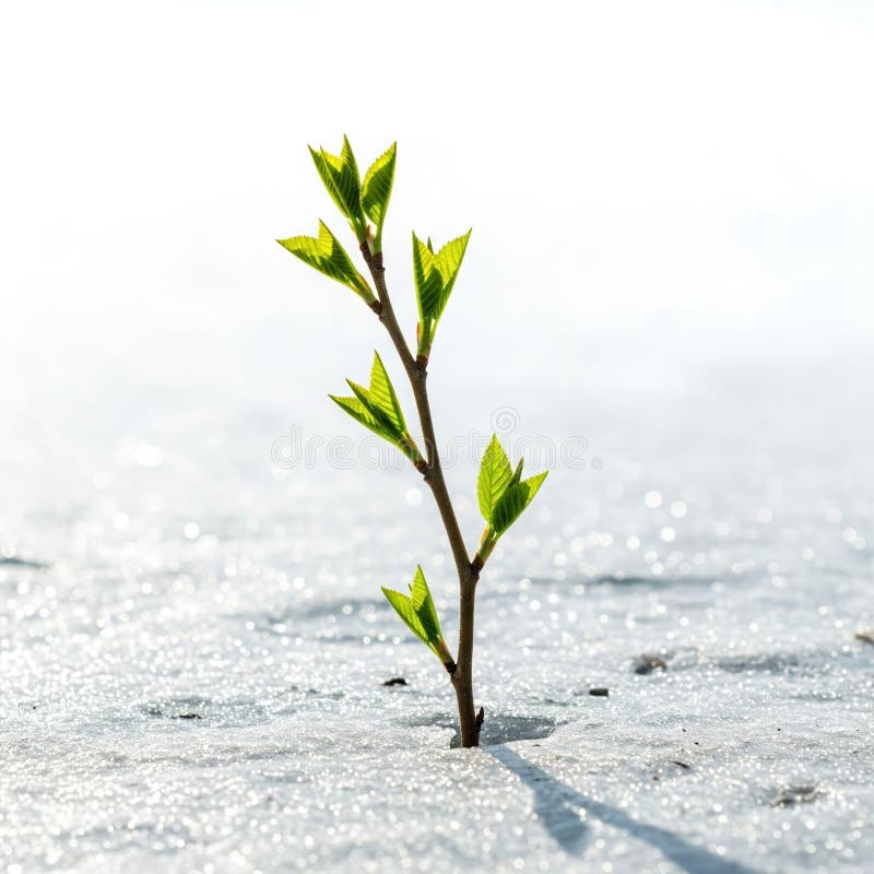 A Spring Sprout Breaks through the Snow Cover. Stock Photo - Image of ...
