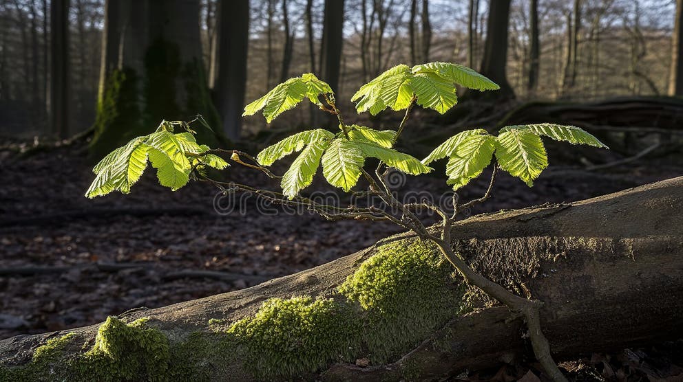 Spring Sprout Emerging from Forest Log, Sunlight Stock Image - Image of ...