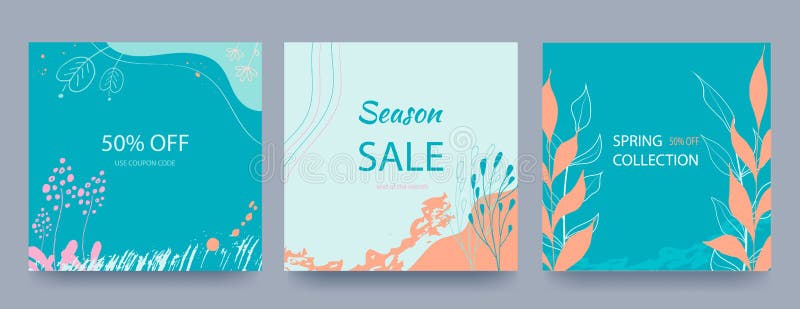 Spring Square Backgrounds in Pastel Colors. Minimalistic Style with ...