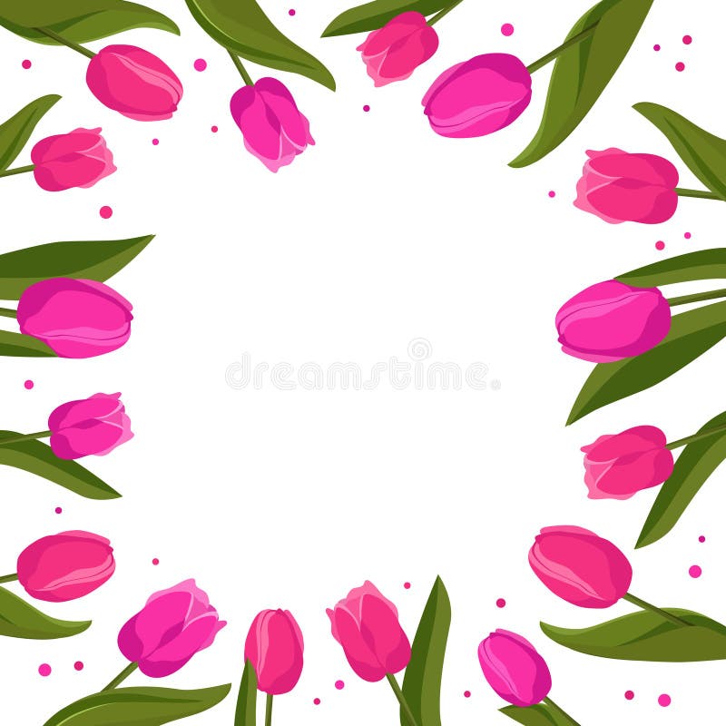 Spring Square Frame with Pink Tulips for Text. Vector Template with ...